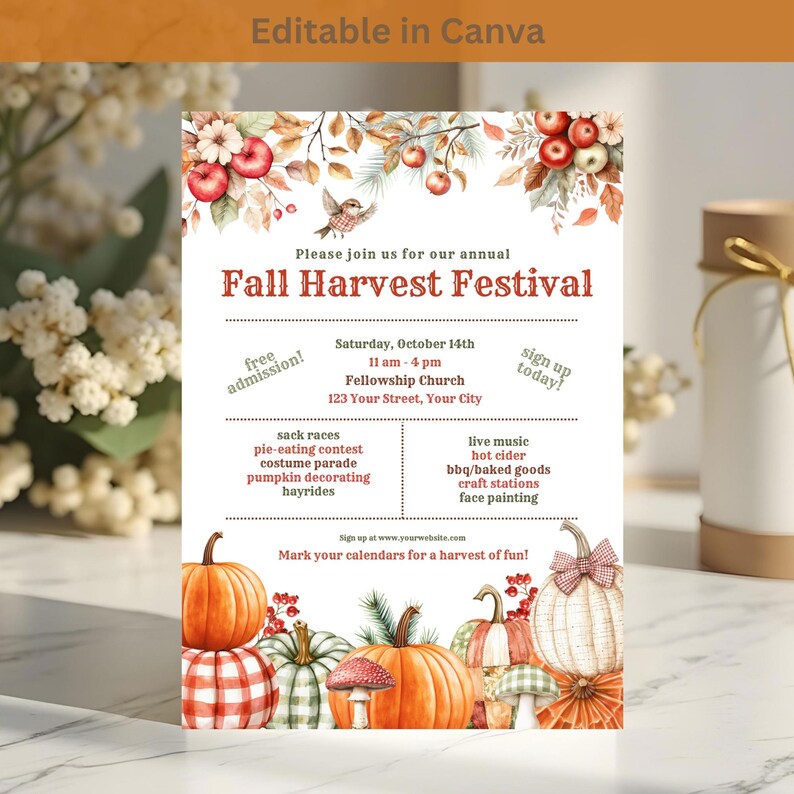 Fall Festival Invitation, Editable Harvest Party Invite, Autumn School ...