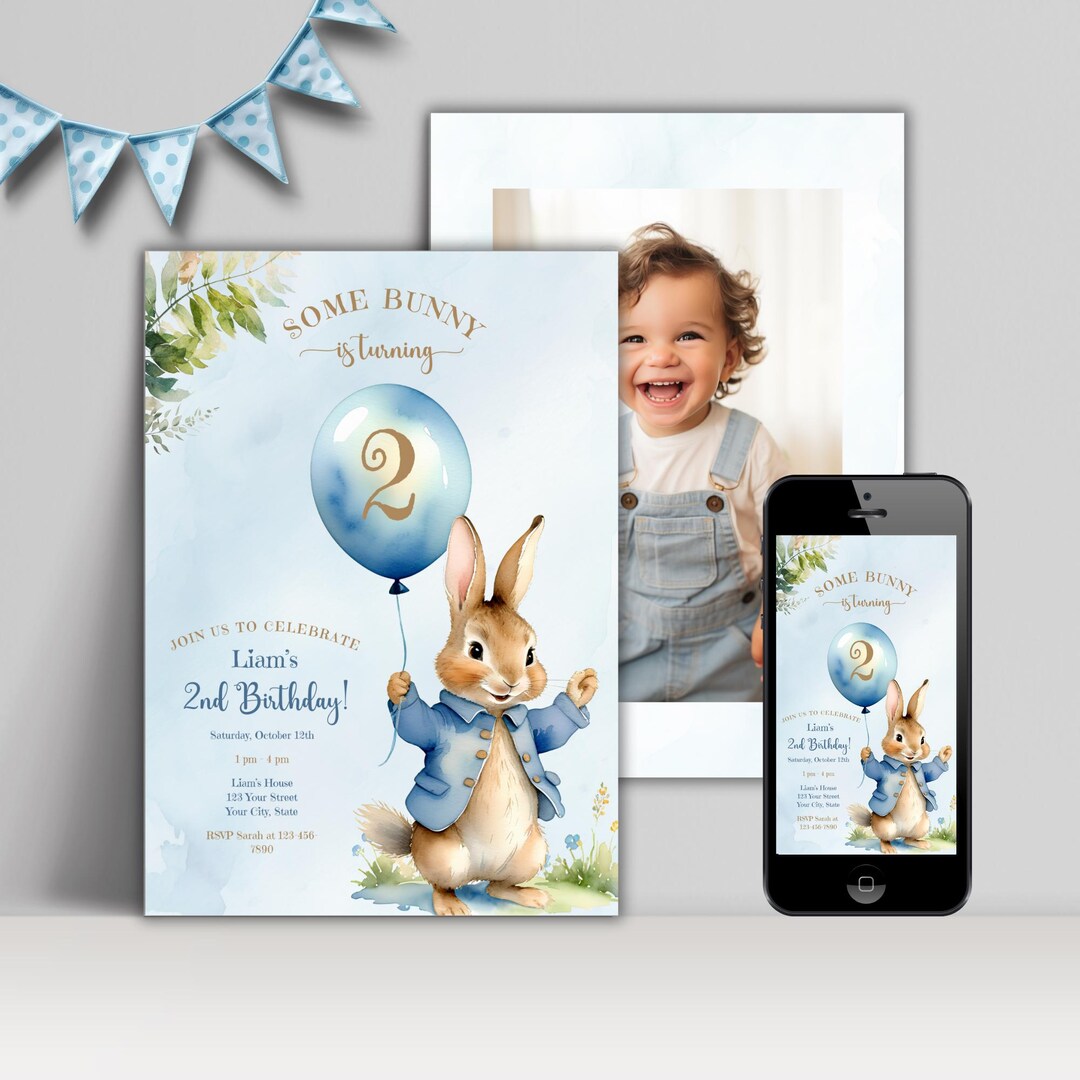 Some Bunny is Turning Two 2nd Birthday Invitation, Editable Boy Second ...