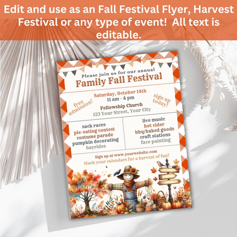 Editable Fall Festival Flyer, Printable Fall Harvest Sign, Us Letter ...