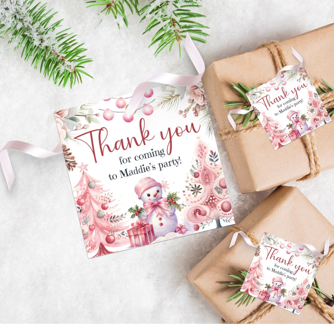 Editable Christmas Birthday Party Thank You Tags, Instant Download ...