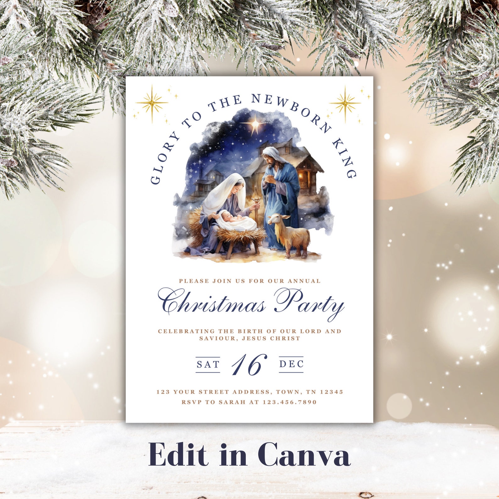 Nativity Christmas Invitation | Religious Christmas Canva | Christian ...
