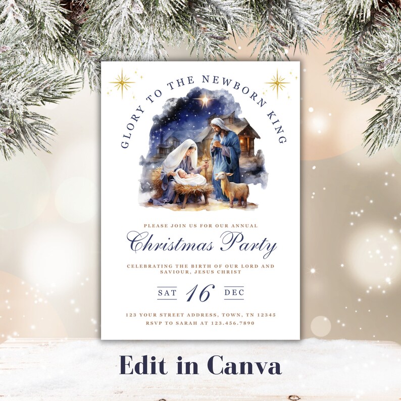 Nativity Christmas Invitation | Religious Christmas Canva | Christian ...