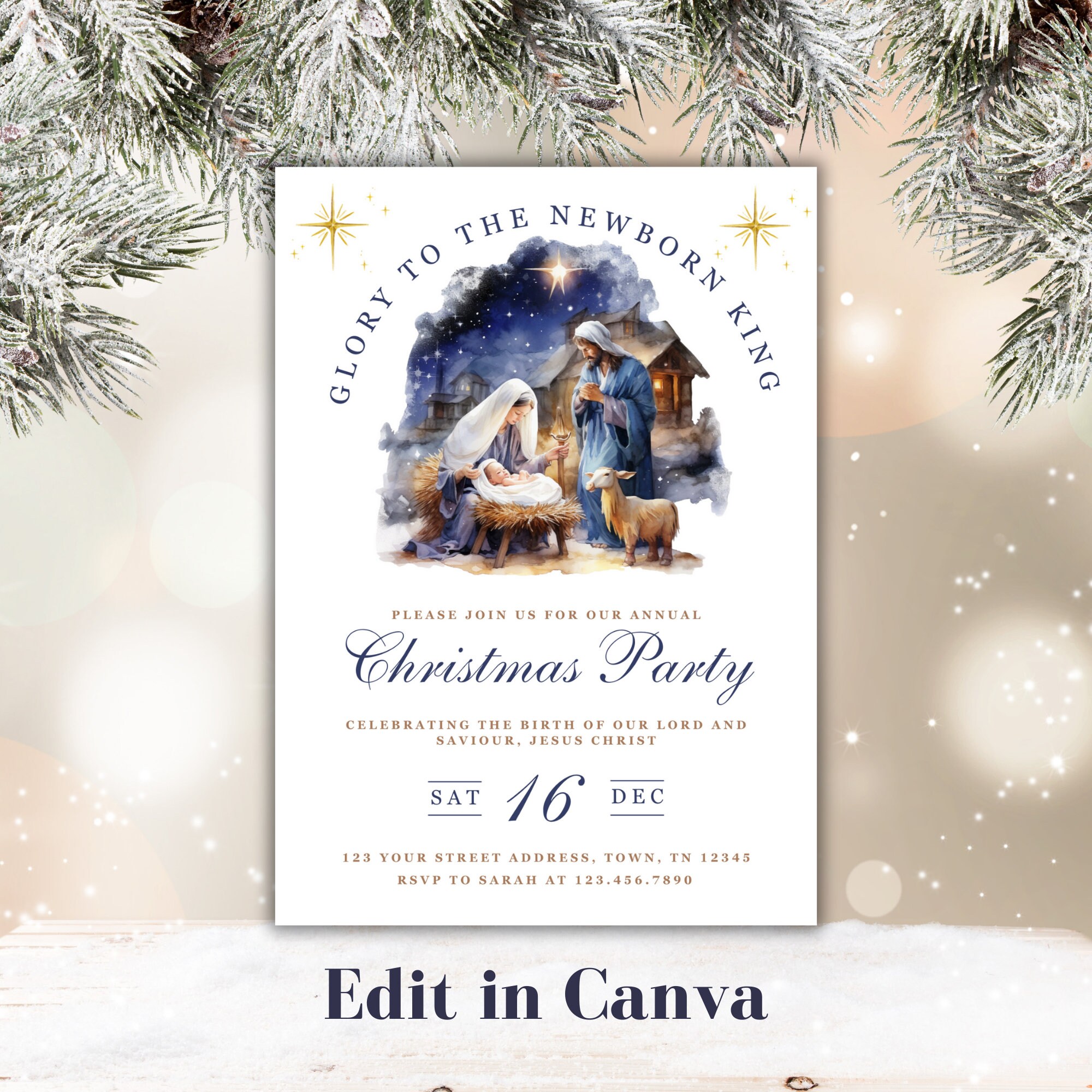 Nativity Christmas Invitation | Religious Christmas Canva | Christian ...