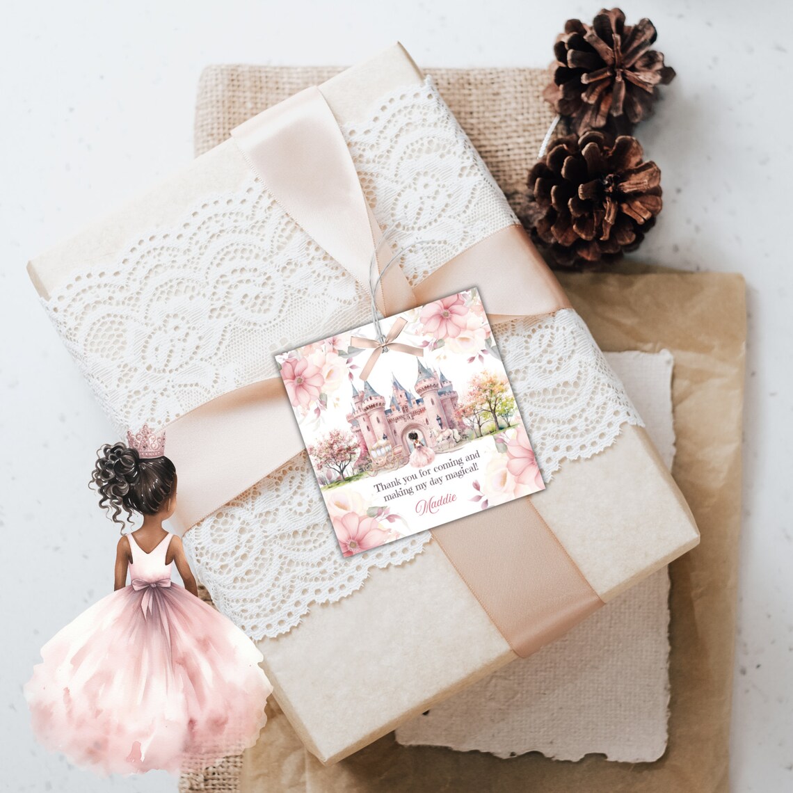 Editable Brown Skin Princess Birthday Party Favor Tags, Happy Birthday ...
