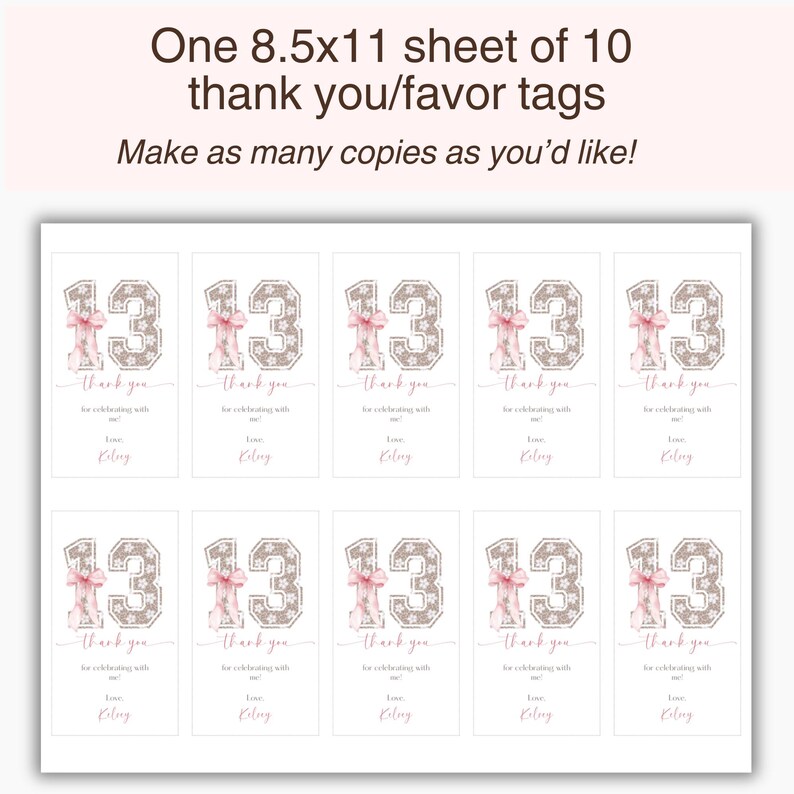 13th Birthday Thank You Tags Printable | Teen Birthday Favor Tags ...