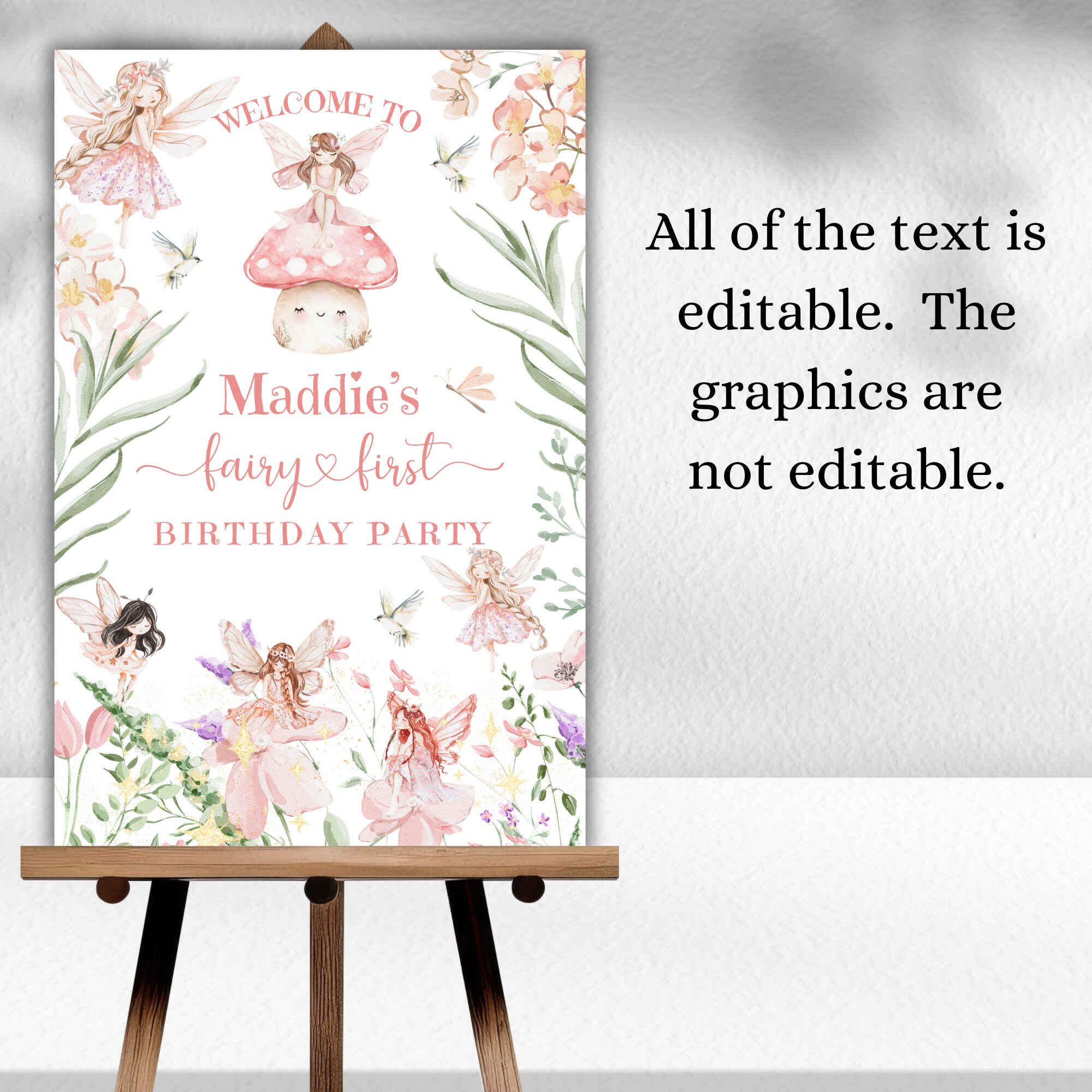 Fairy First Birthday Welcome Sign, Wildflower Garden Girl 1st Birthday ...