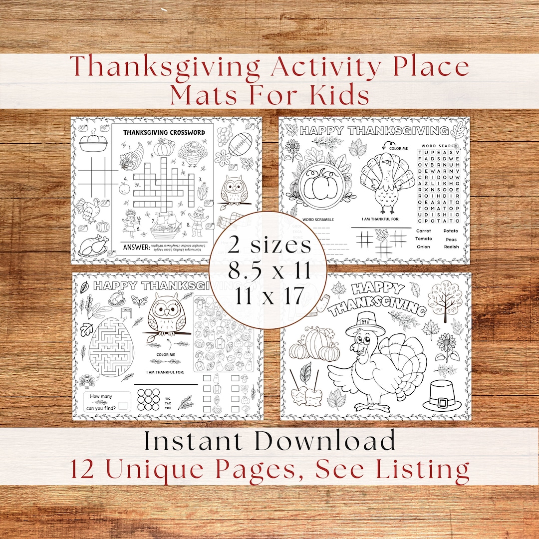 Thanksgiving Activity Placemats for Kids, Activity Mat, Table Decor for ...