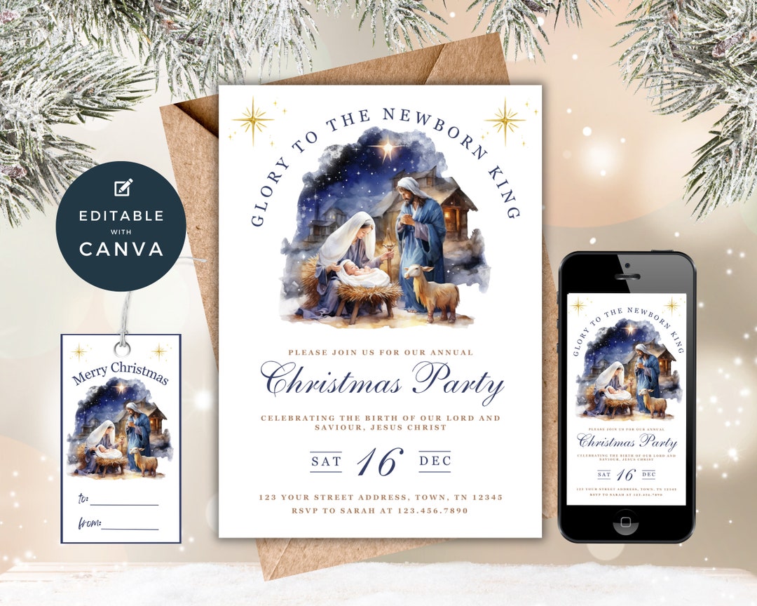 Nativity Christmas Invitation | Religious Christmas Canva | Christian ...