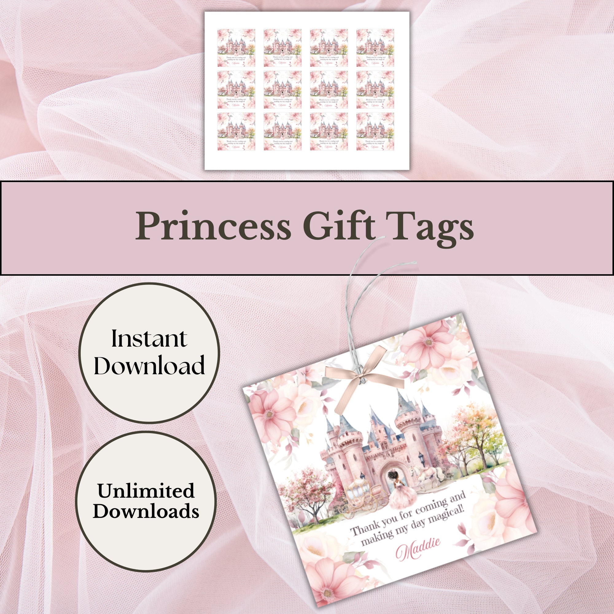 Editable Brown Skin Princess Birthday Party Favor Tags, Happy Birthday ...
