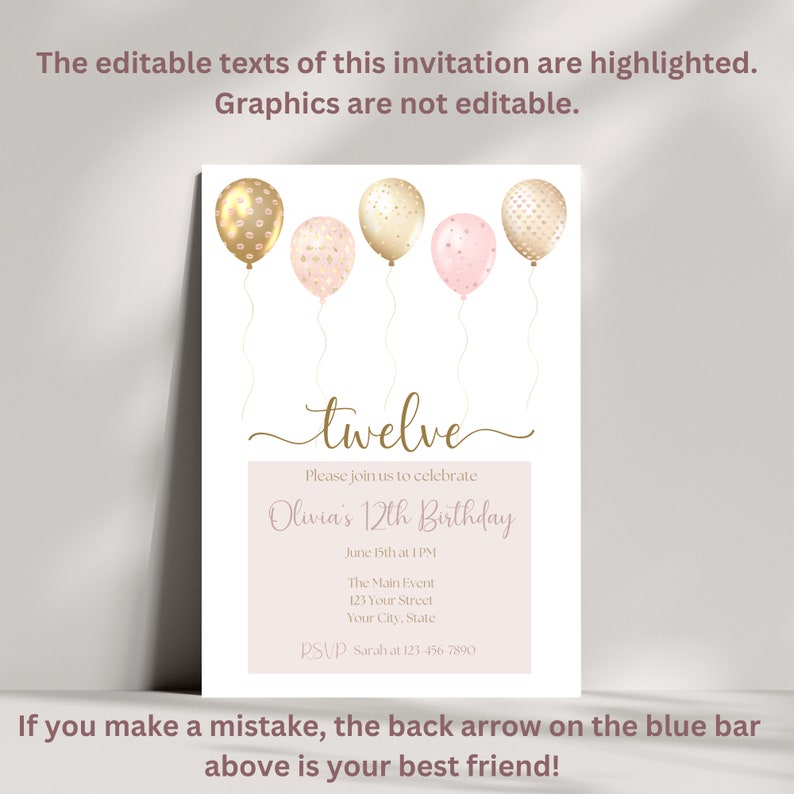 Editable 12th Birthday Invitation, Minimalist Twelve Party Celebration ...