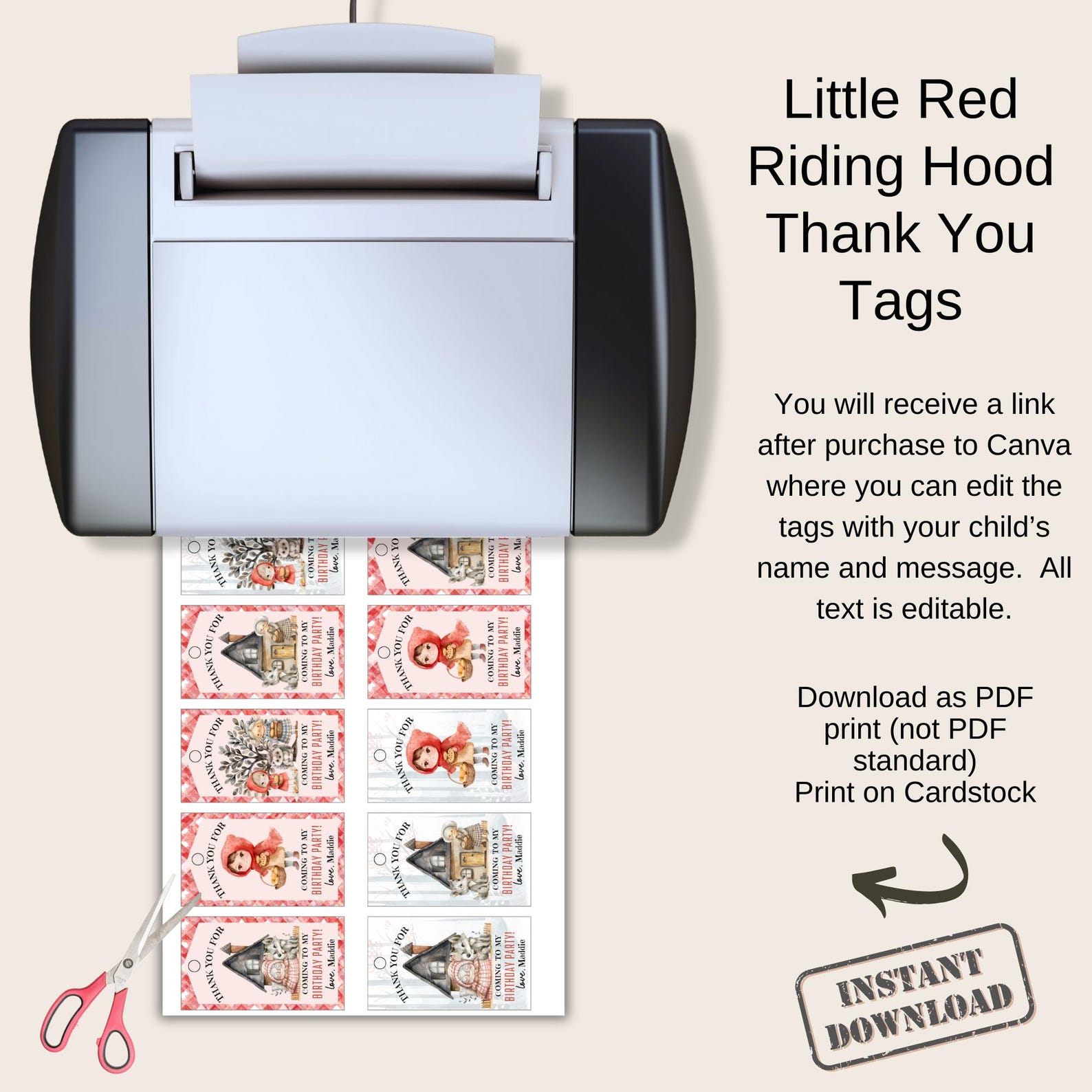 Little Red Riding Hood Editable Thank You Gift Tags, Once Upon a Time ...