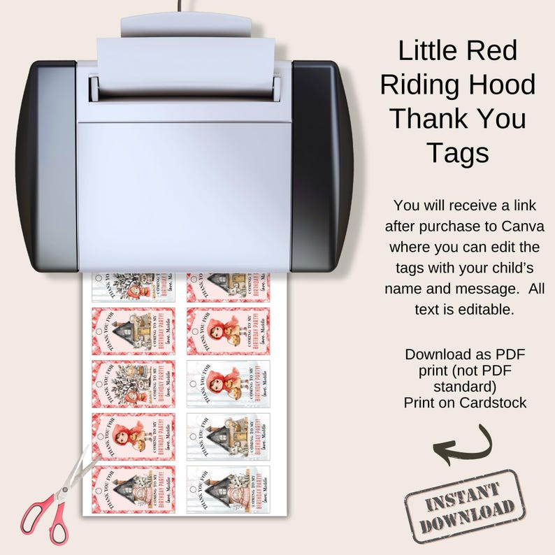 Little Red Riding Hood Editable Thank You Gift Tags, Once Upon a Time ...