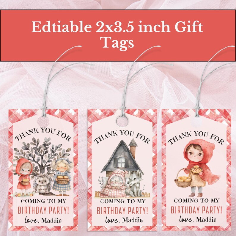 Little Red Riding Hood Editable Thank You Gift Tags, Once Upon a Time ...