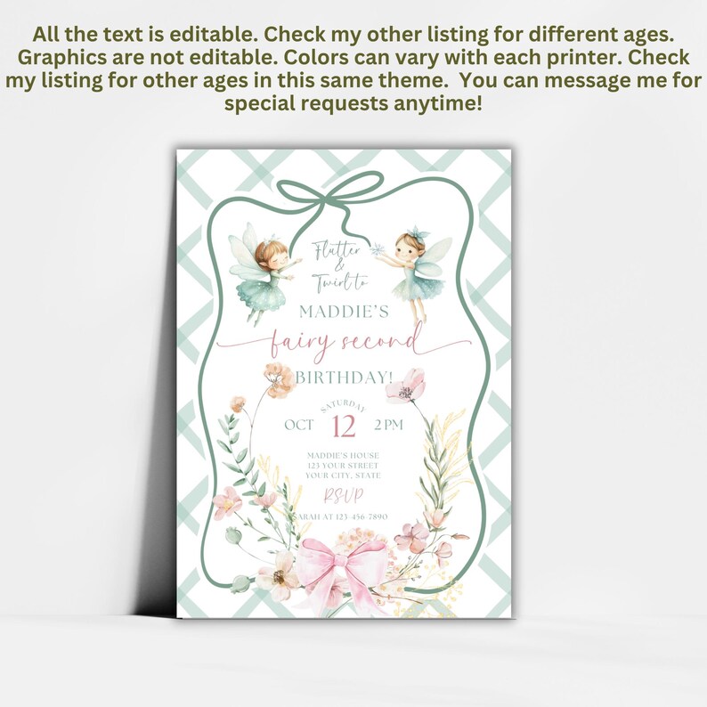 Fairy 2nd Birthday Invitation, Editable Enchanted Garden Forest Invite ...