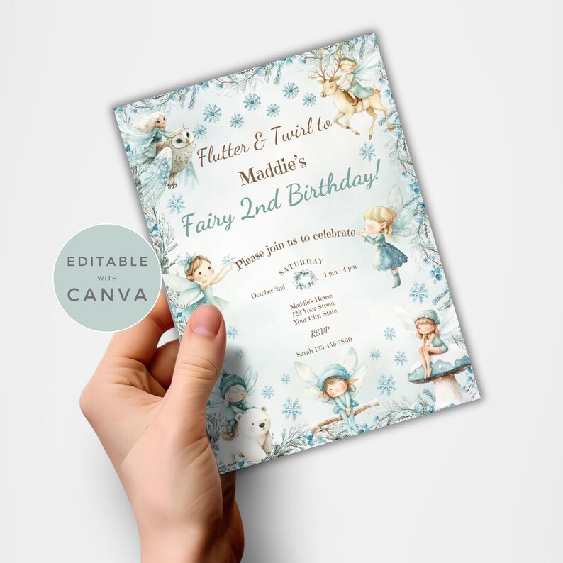 Flutter & Twirl Winter Fairy 2nd Birthday Invitation, Editable Any Age ...