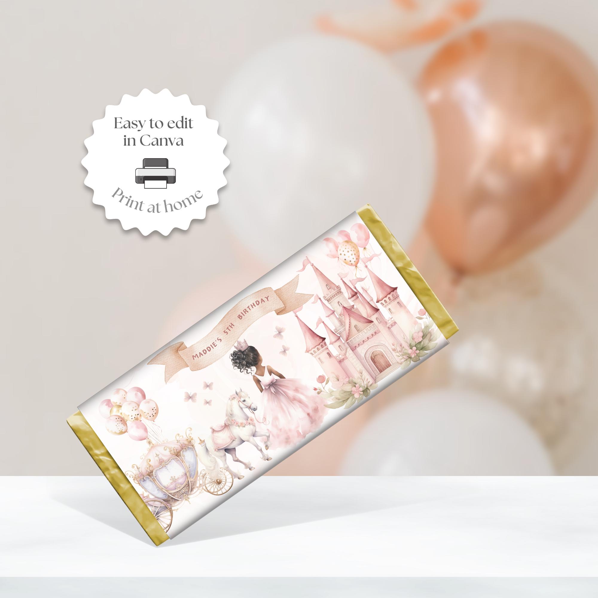 Custom Princess Chocolate Bar Wrapper – 5.5x5.5” Editable Canva ...