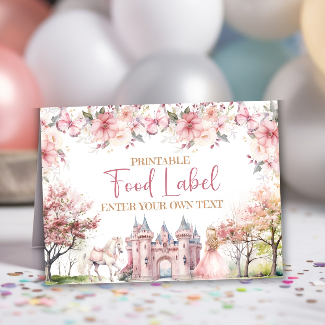 Editable Princess Birthday Buffet Table Cards, DIY Printable Food Tent ...