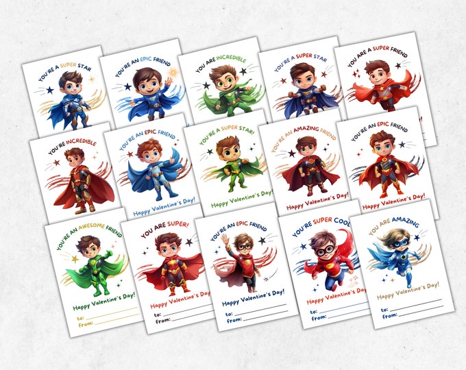 Super Hero Valentines - Cute Super Hero - Printable Valentines - Super ...