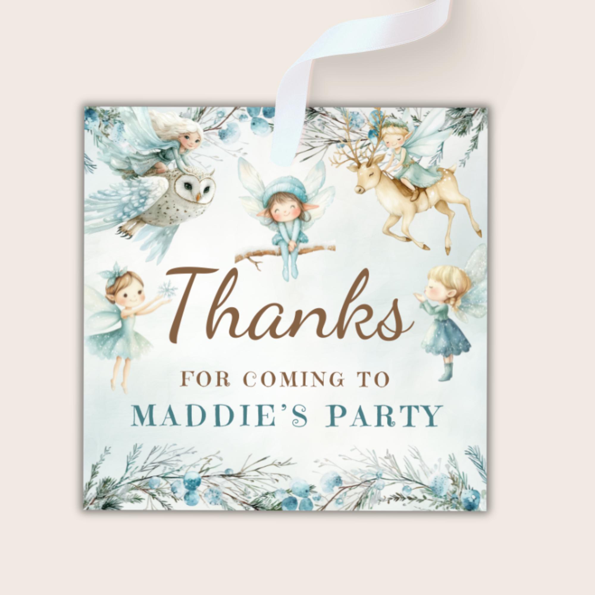 Editable Winter Fairy Thank You Gift Tags, Unique Party Favor Tag ...