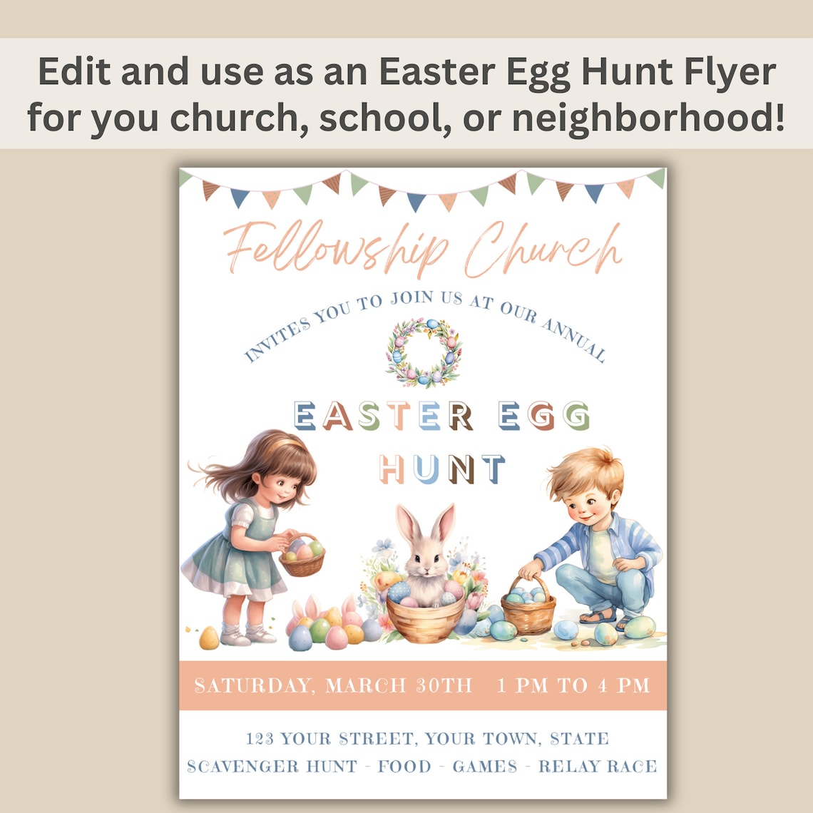 Editable Easter Egg Hunt Flyer Canva Template, Instant Download, Diy ...