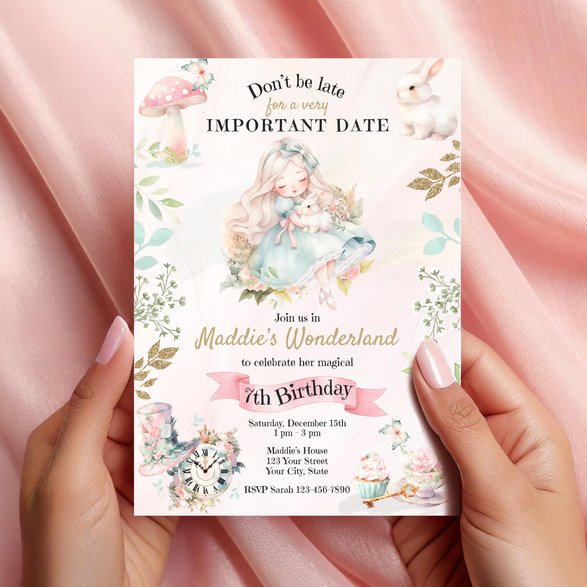 Editable Wonderland 7th Birthday Invitation, Printable Whimsical Mad ...