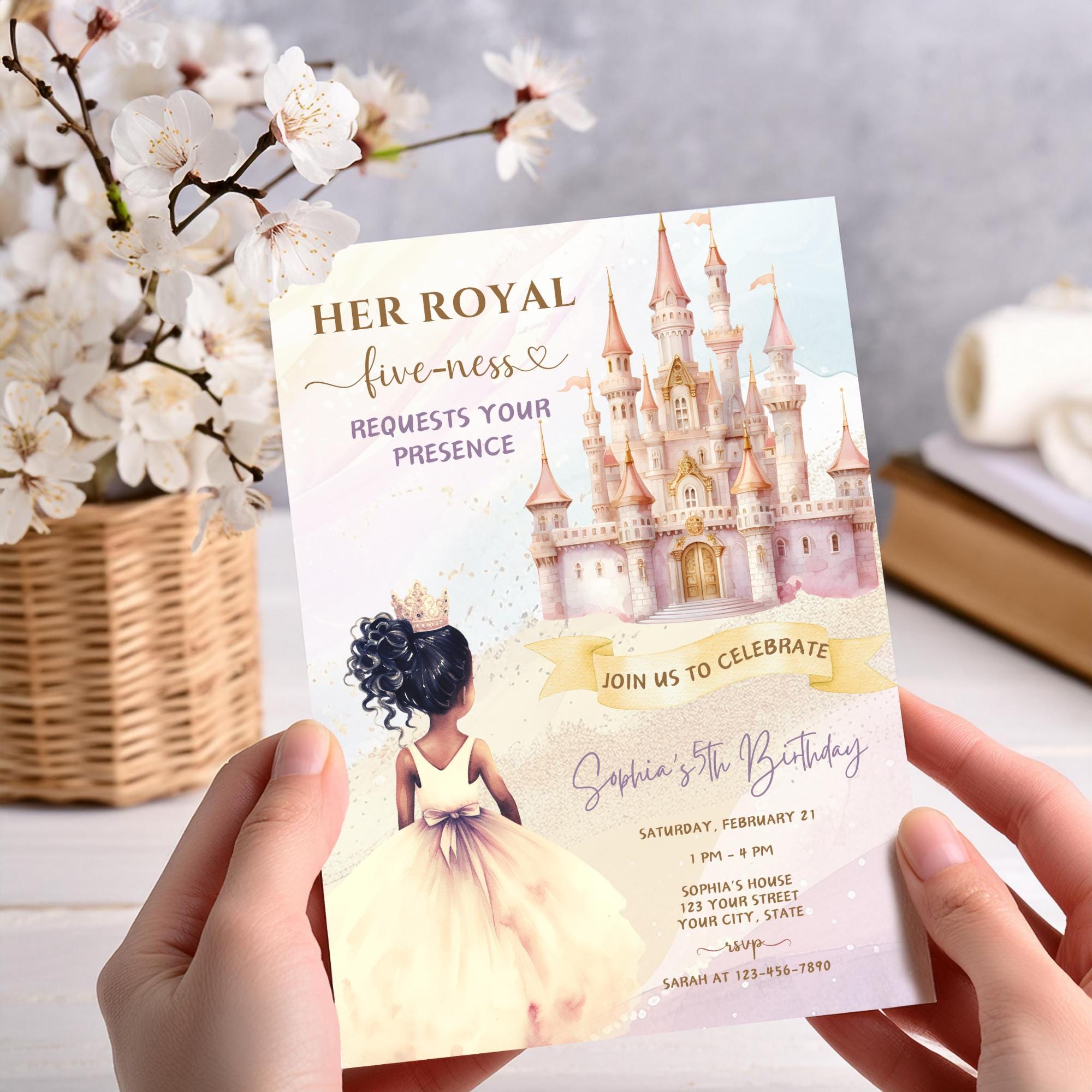 Royal Fiveness Invitation, Editable Princess 5th Birthday Invite ...
