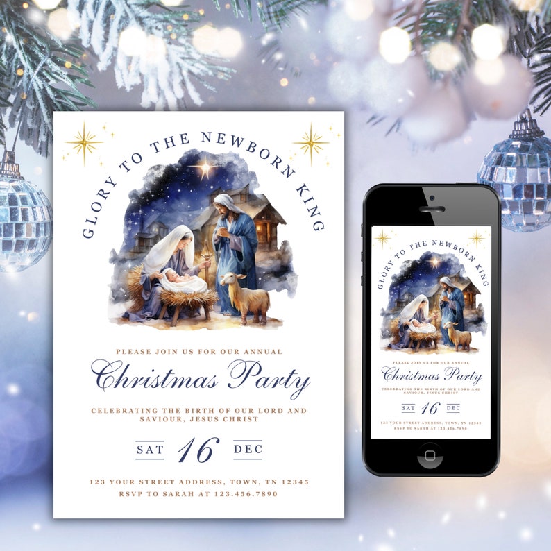 Nativity Christmas Invitation | Religious Christmas Canva | Christian ...