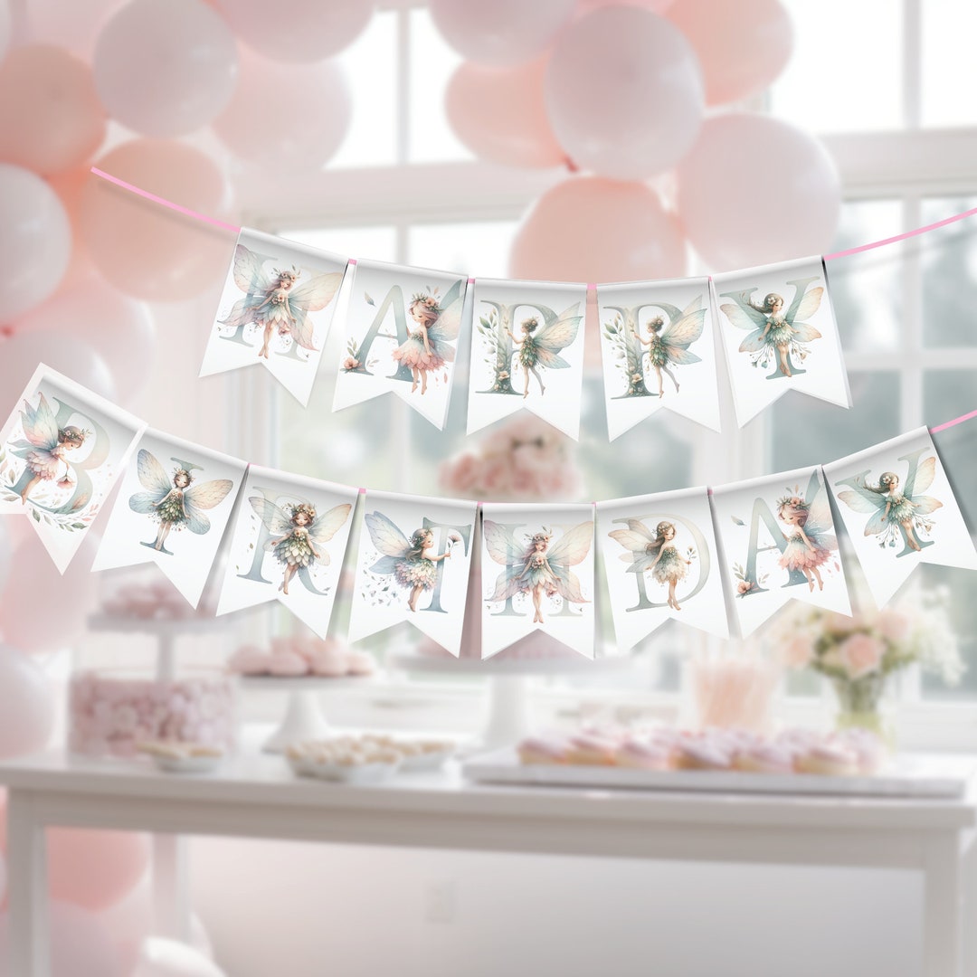 Fairy Birthday Banner, Any Age, Party Decorations, Girl Bunting, Fairy ...