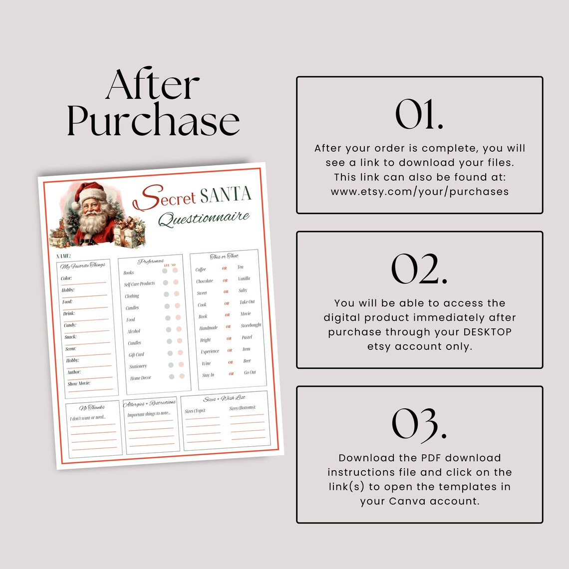 Secret Santa Questionnaire Printable Christmas Secret Santa Christmas ...