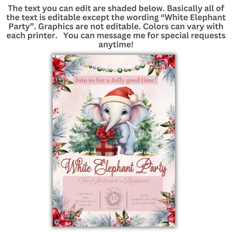 White Elephant Christmas Party Invitation, Editable Canva Invite ...