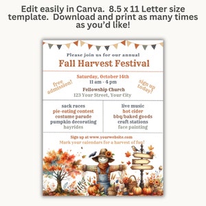 Printable Fall Harvest Festival Flyer Template, Editable Community ...