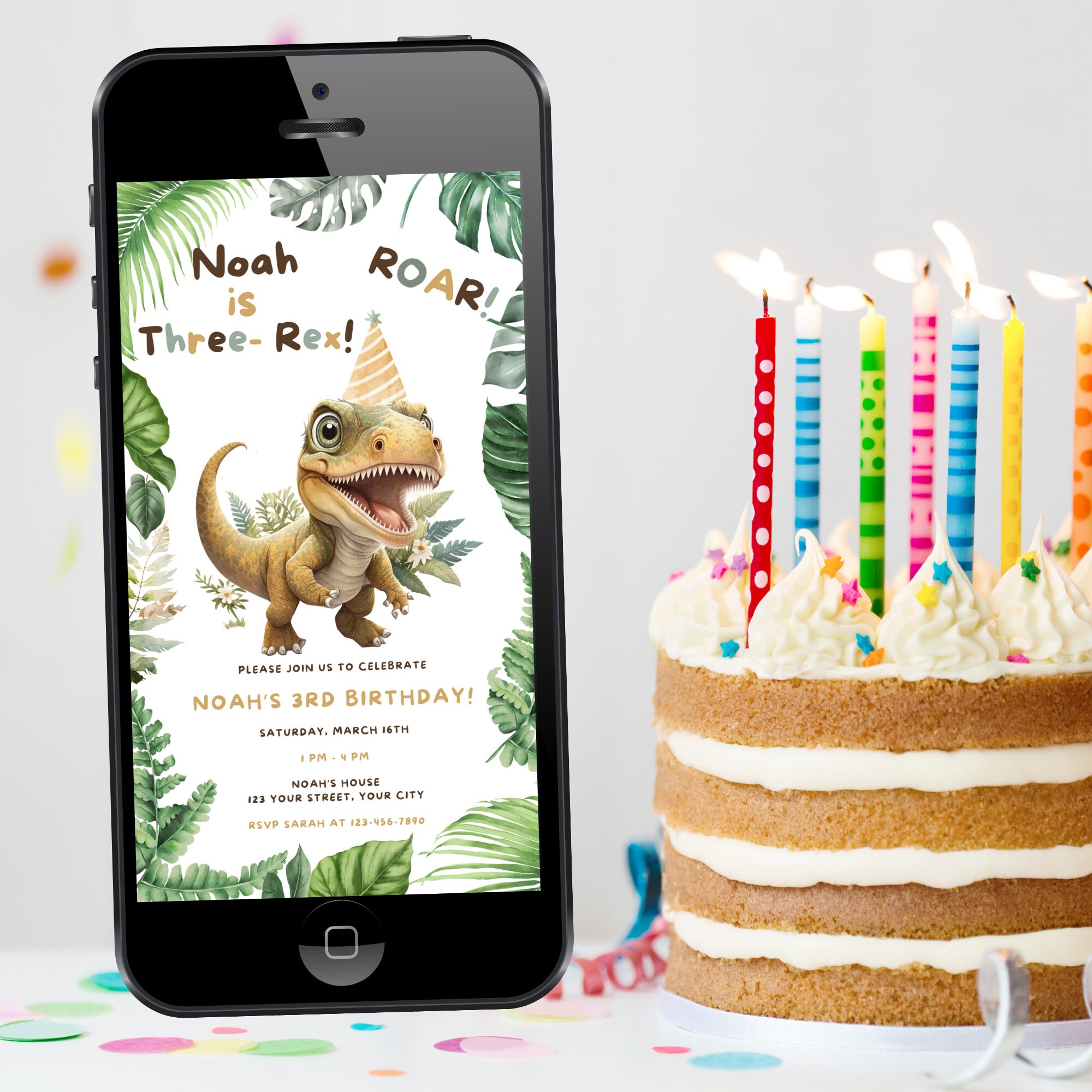 Three Rex 3rd Birthday Video Birthday Evite, 3 Year Old Animated ...