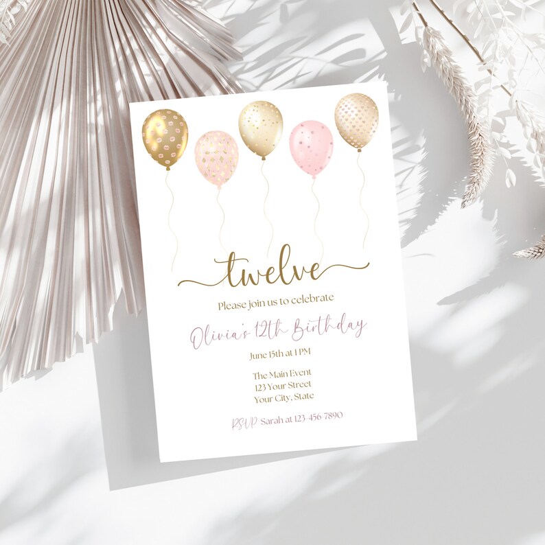 Editable 12th Birthday Invitation, Minimalist Twelve Party Celebration ...