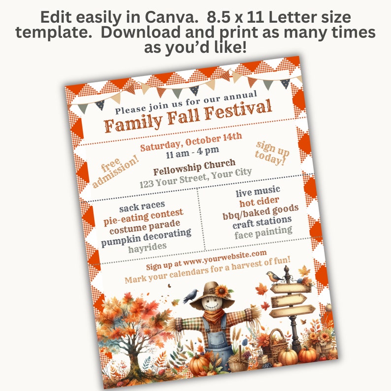 Editable Fall Festival Flyer, Printable Fall Harvest Sign, Us Letter ...
