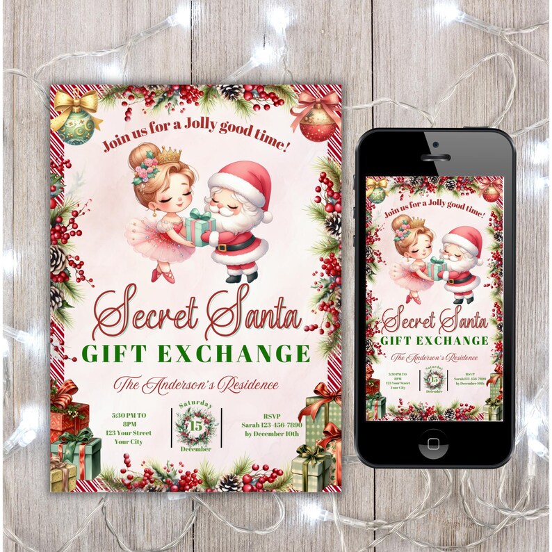 Secret Santa Christmas Party Invitation, Editable, Printable Fun Gift ...