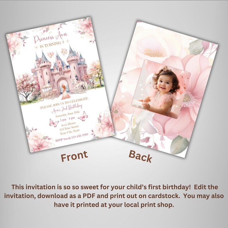 Editable Princess 2nd Birthday Invitation With Photo, Pink Castle ...