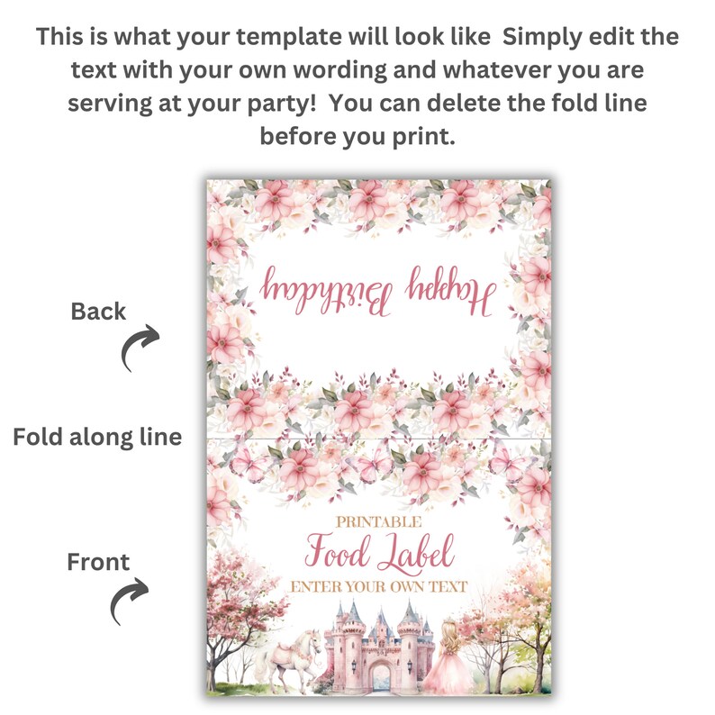 Editable Princess Birthday Buffet Table Cards, DIY Printable Food Tent ...