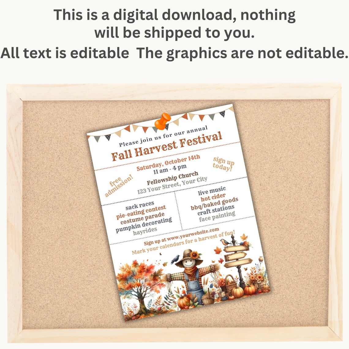 Printable Fall Harvest Festival Flyer Template, Editable Community ...