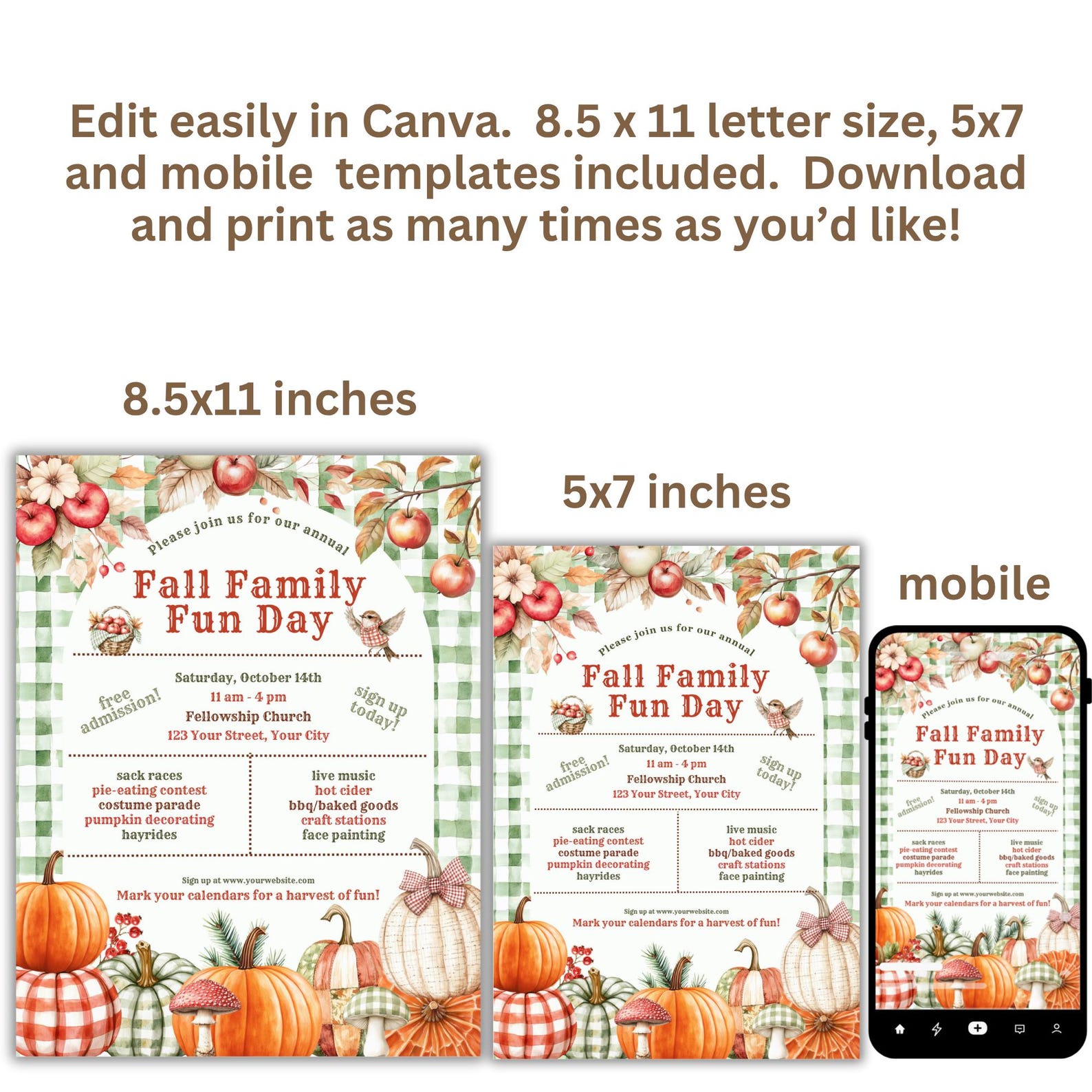 Fall Family Fun Day Invitation, Autumn Celebration Flyer, Editable ...