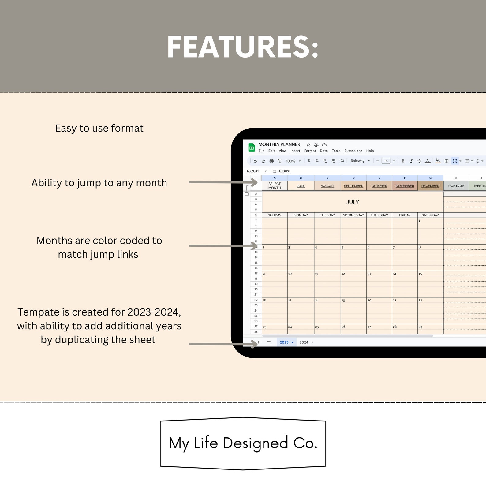 2023-2024 Minimalist Google Sheets Template | Yearly Monthly Weekly ...