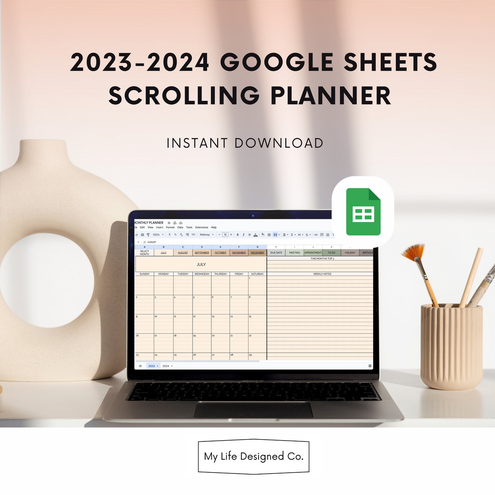 2023-2024 Minimalist Google Sheets Template | Yearly Monthly Weekly ...