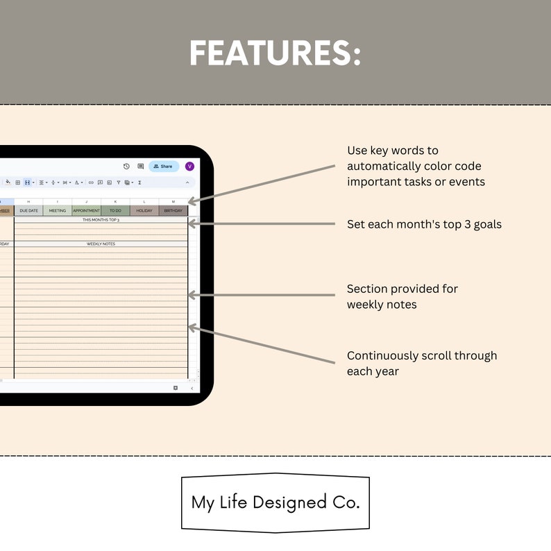2023-2024 Minimalist Google Sheets Template | Yearly Monthly Weekly ...