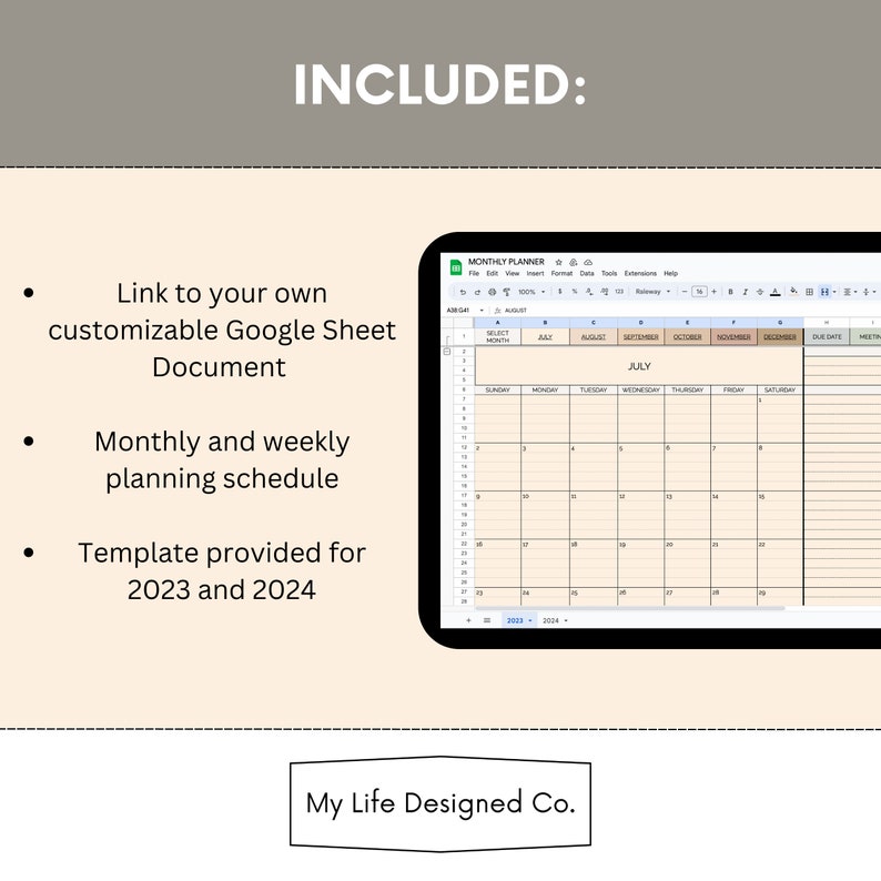 2023-2024 Minimalist Google Sheets Template | Yearly Monthly Weekly ...