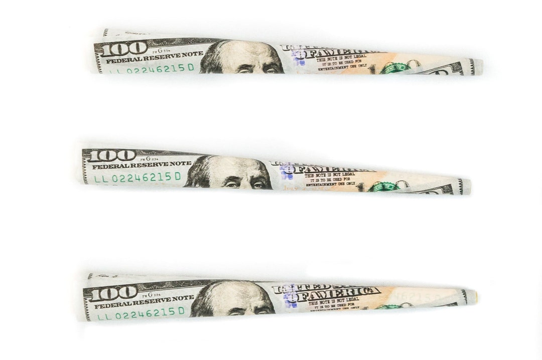 100 Dollar Bill Cones, Printed King Size Cones, Novelty Rolling Papers ...