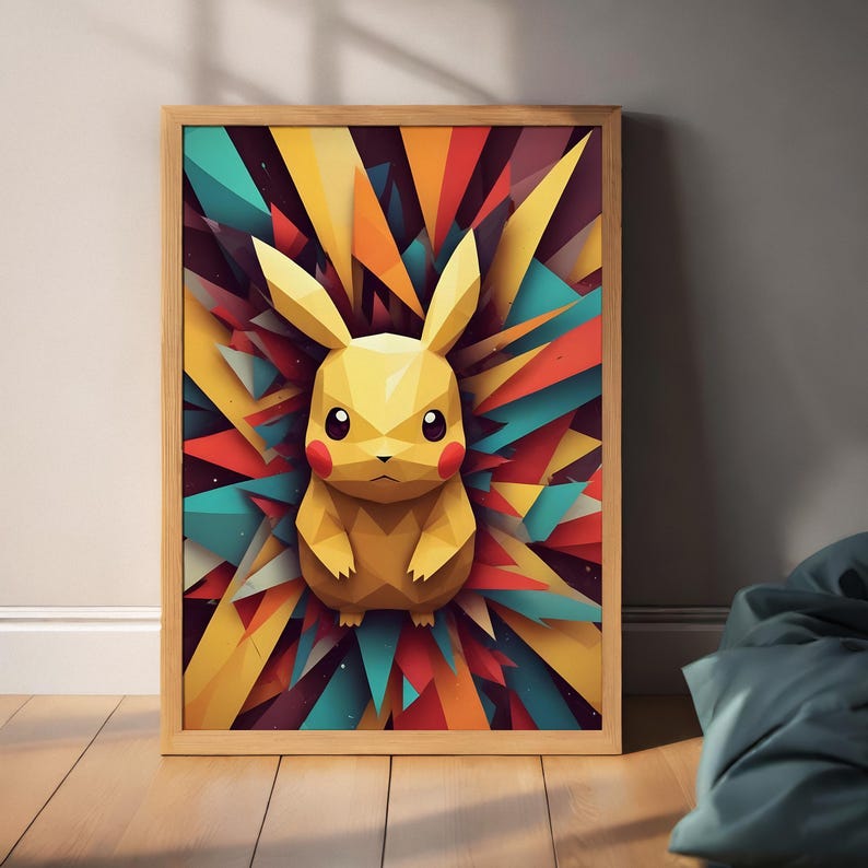 Pikachu Geometric Pikachu Png Digital Art Print Wall Art AI Generated ...