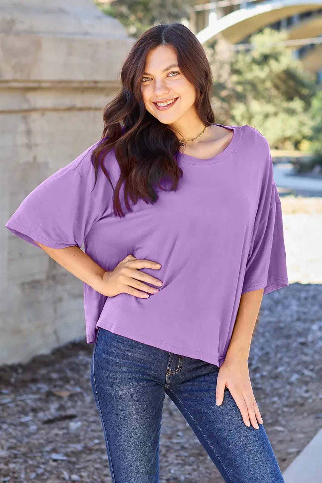 Basic Bae Bamboo Full Size Round Neck Drop Shoulder T-shirt - Etsy