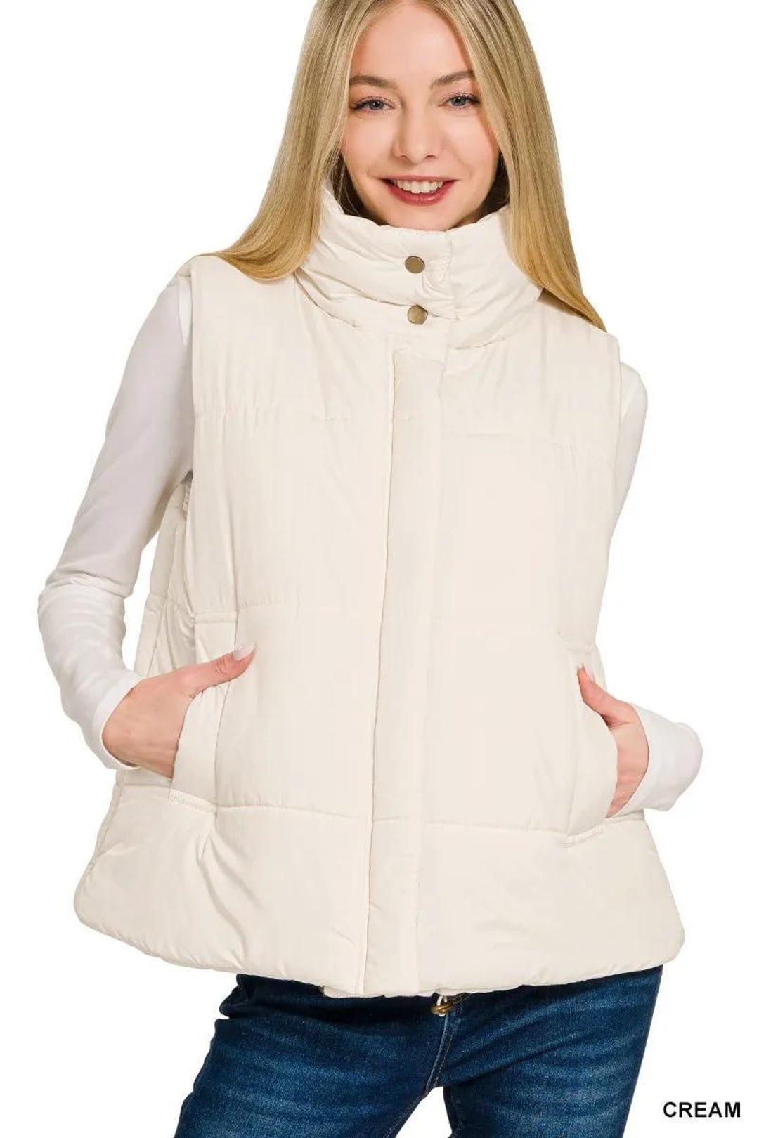 Zenana High Neck Zip-up Vest Coat - Etsy