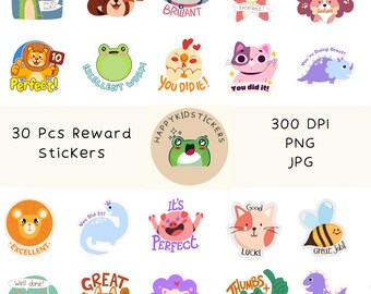 Animal Reward Stickers: Printable Teacher Motivation (30 PCS) (PNG ...