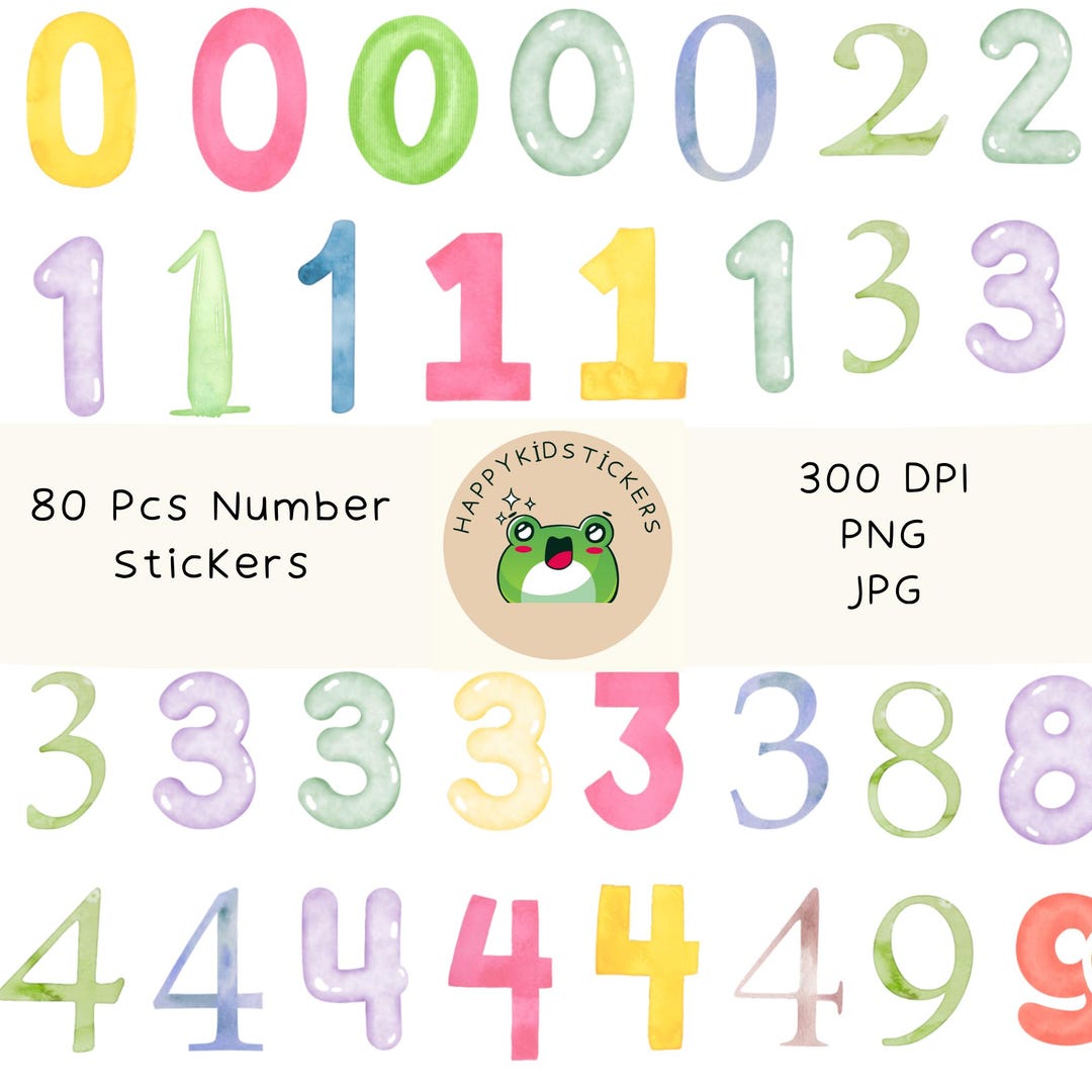 Watercolor Number Stickers: Pastel School Planner (digital Download, 80 ...