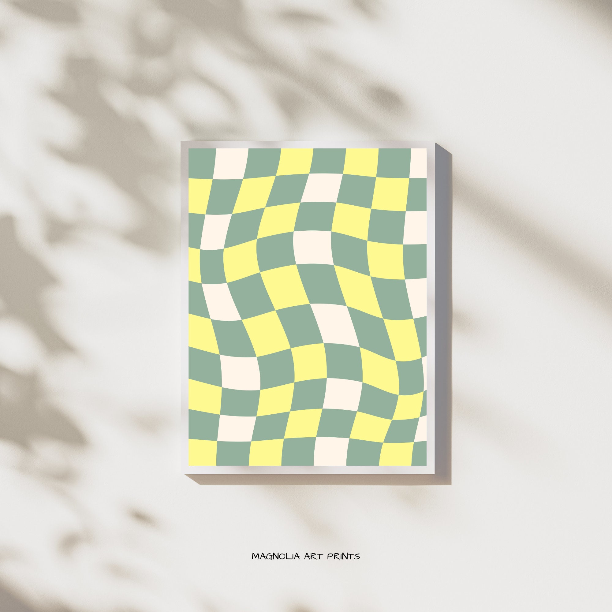 Green and Yellow Checkered Wall Art, Retro Pastel Checkerboard Print ...